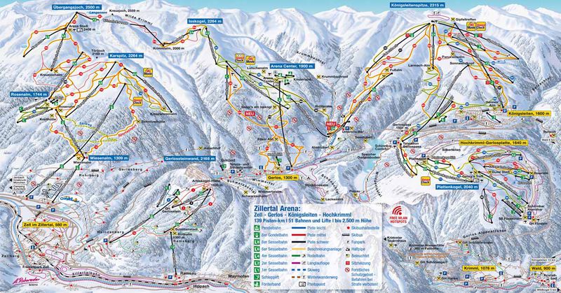 Gerlos - Zillertal Arena - Lyžiarske stredisko - Tirolsko - Západné ...